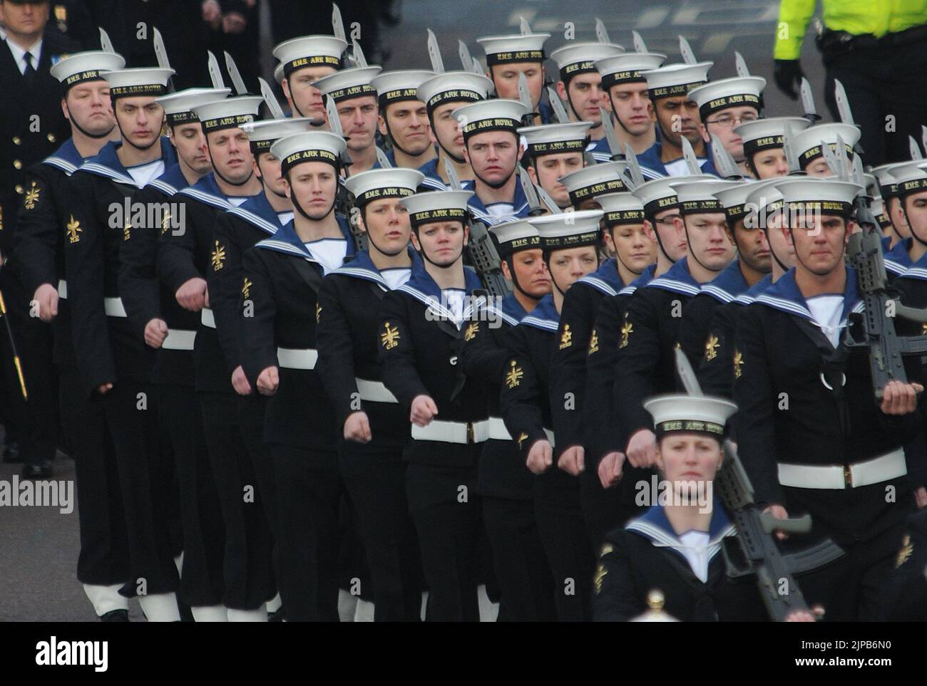 THE CREW OF HMS ARK ROYAL MARCH THROUGH THE CITY OF PORTSMOUTH TO SAY ...
