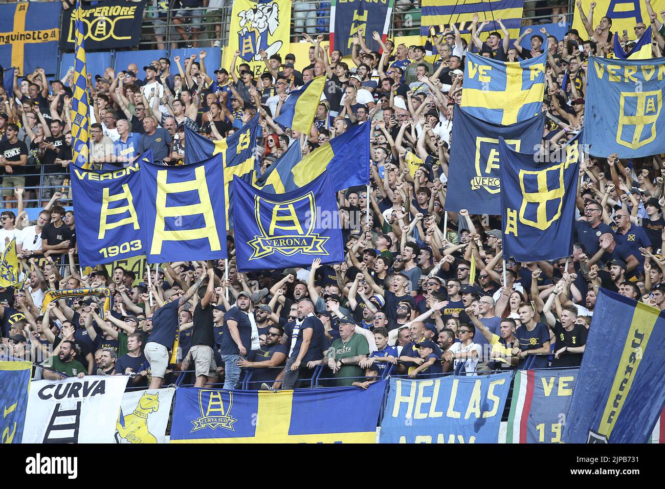 Hellas Verona fans show their support during Hellas Verona vs SSC ...