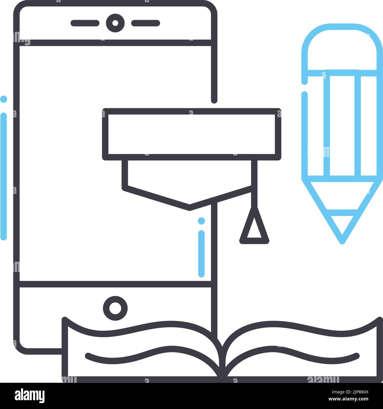 mobile learning line icon, outline symbol, vector illustration, concept ...