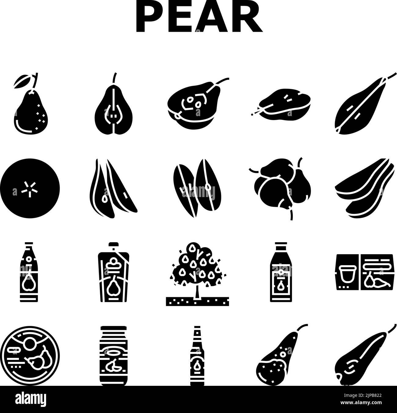 pear fruit green white leaf food icons set vector Stock Vector Image ...