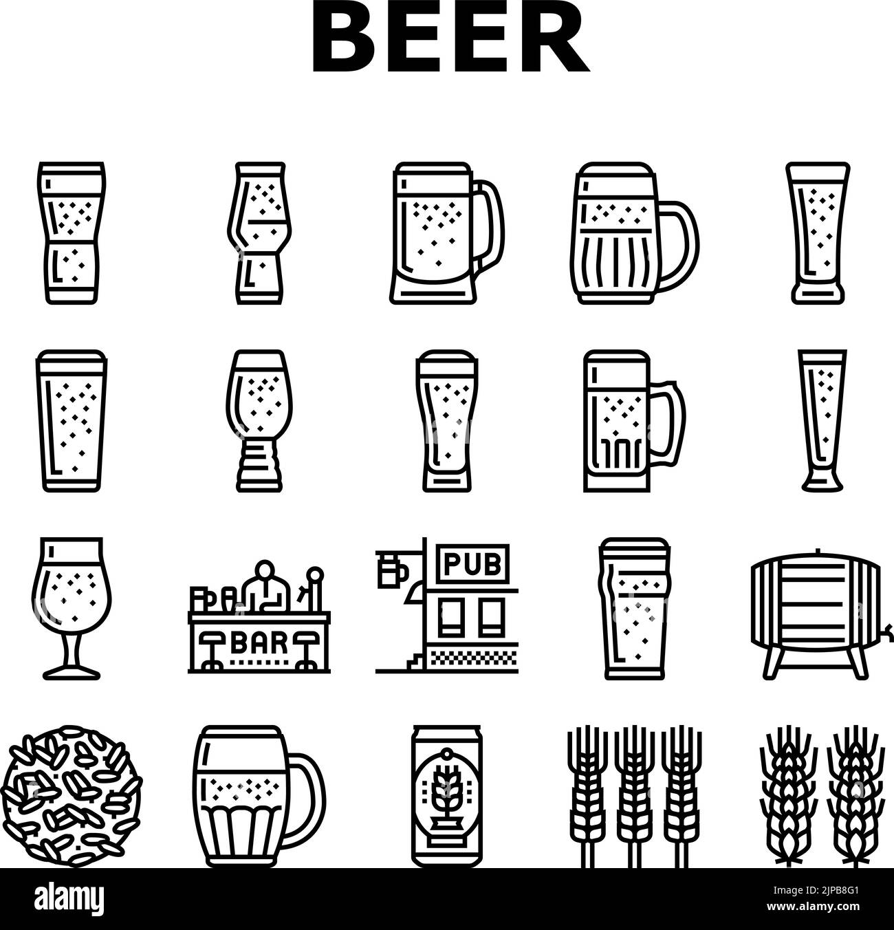 glass beer mug pint bar drink icons set vector Stock Vector Image & Art ...