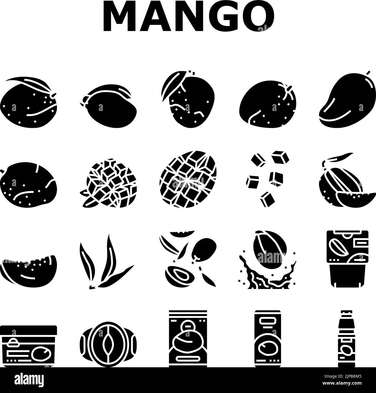 mango fruit fresh leaf yellow icons set vector Stock Vector Image & Art ...