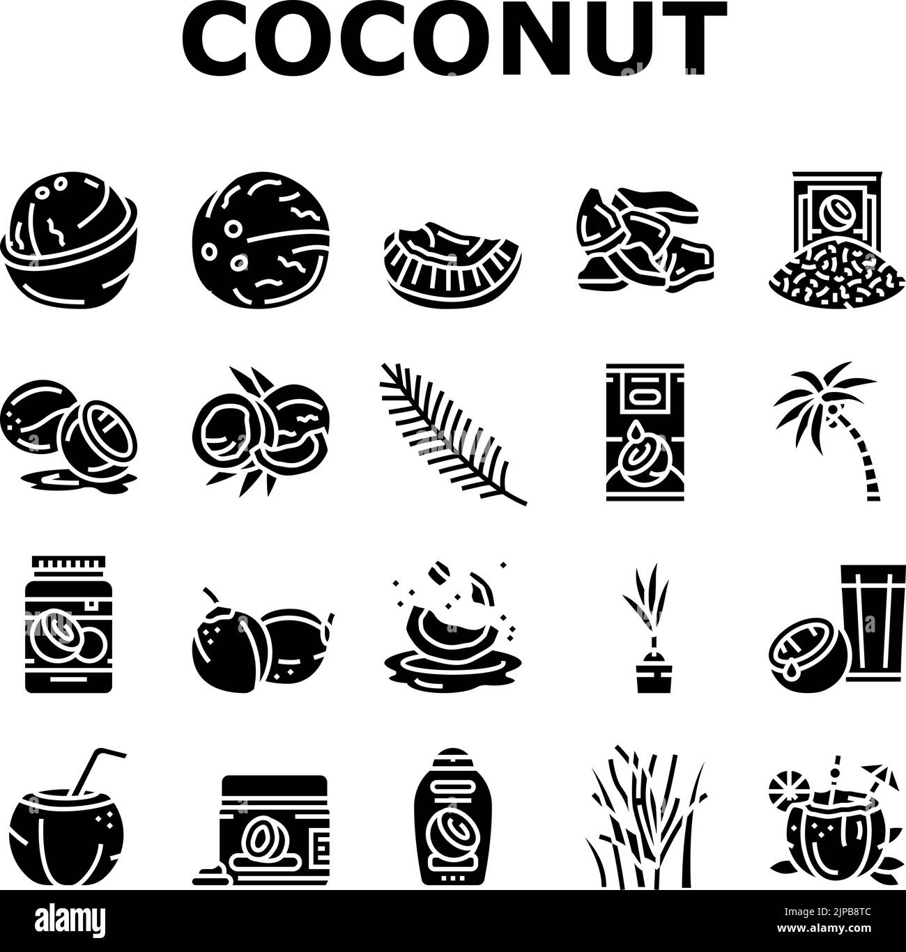 coconut coco fruit fresh white icons set vector Stock Vector Image ...