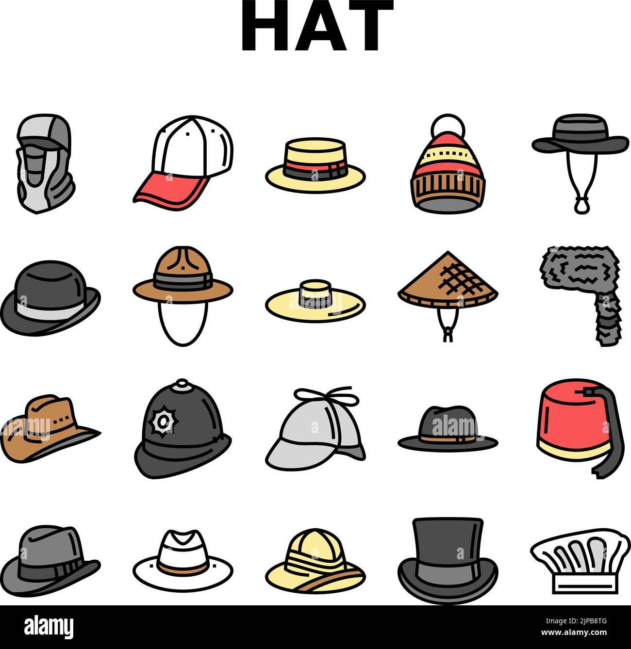 hat cap head man safety fashion icons set vector Stock Vector Image ...