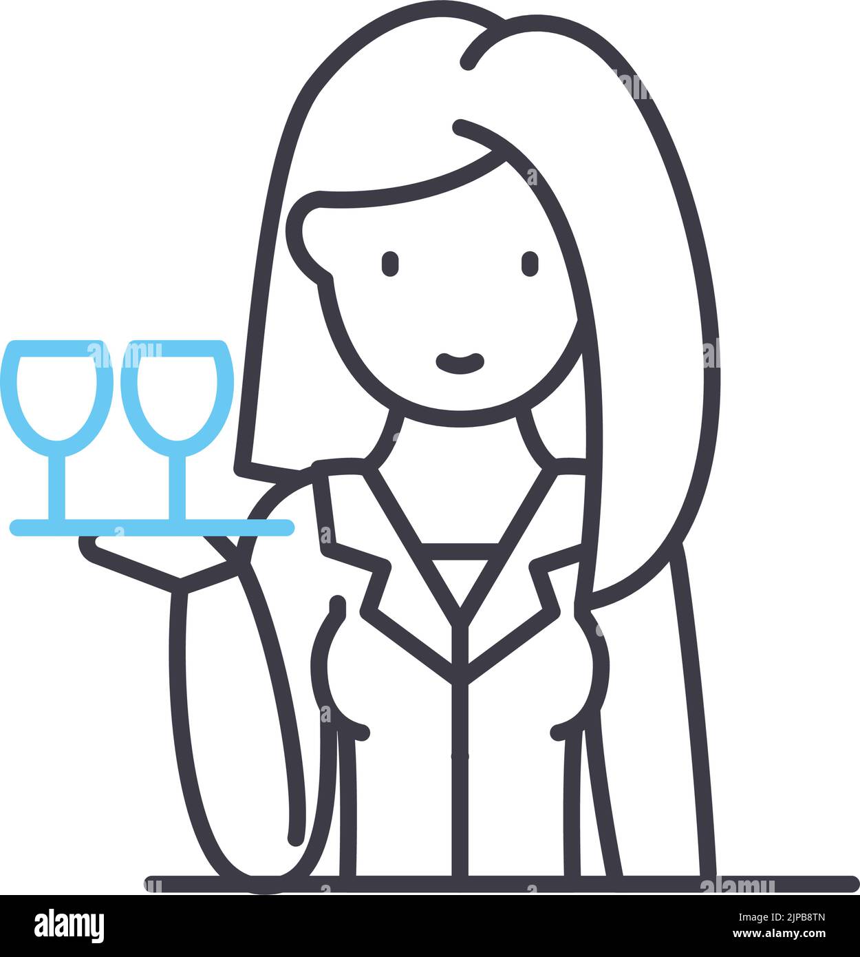 waitress line icon, outline symbol, vector illustration, concept sign ...