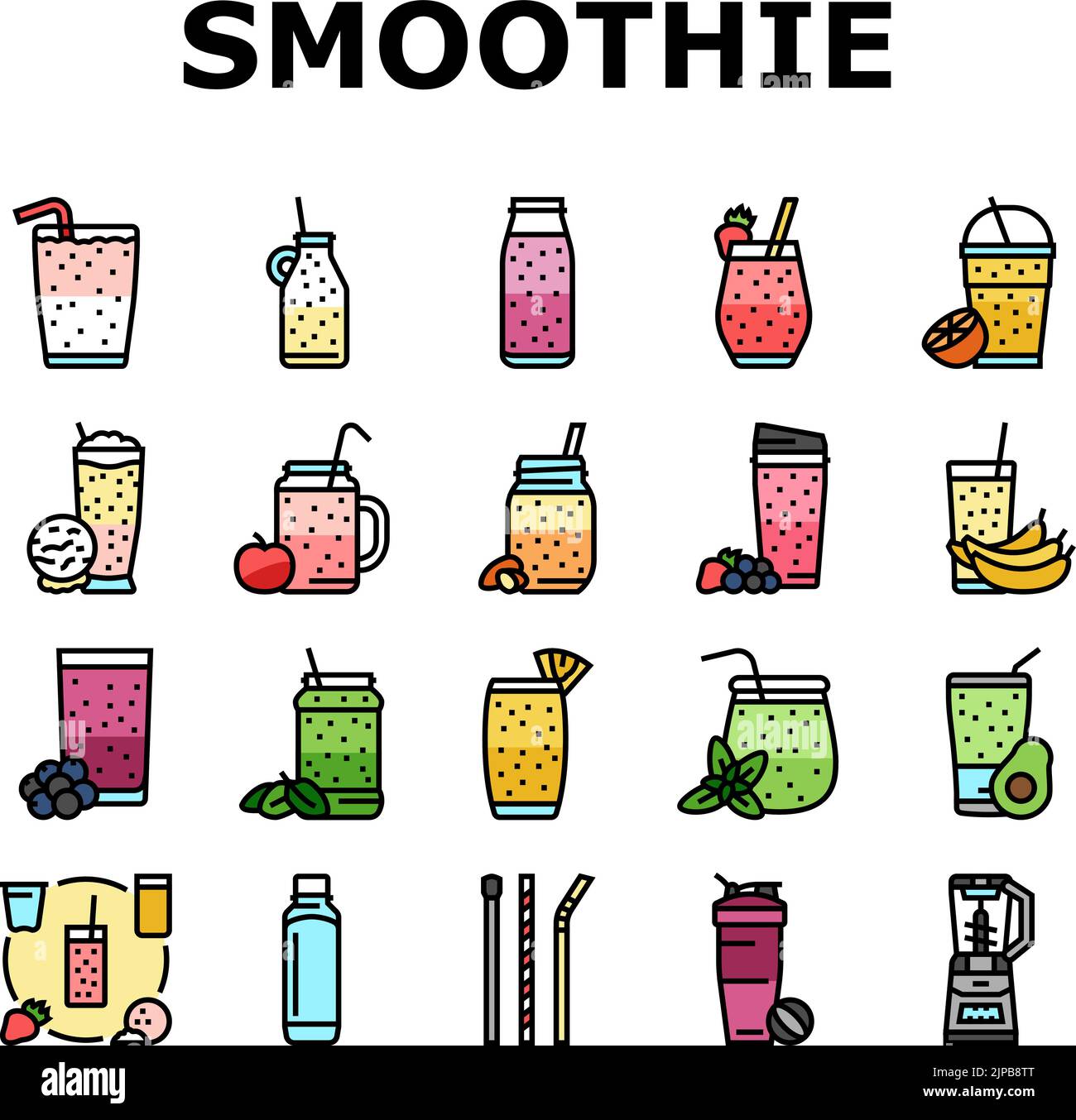 smoothie fruit juice food shake icons set vector Stock Vector Image ...