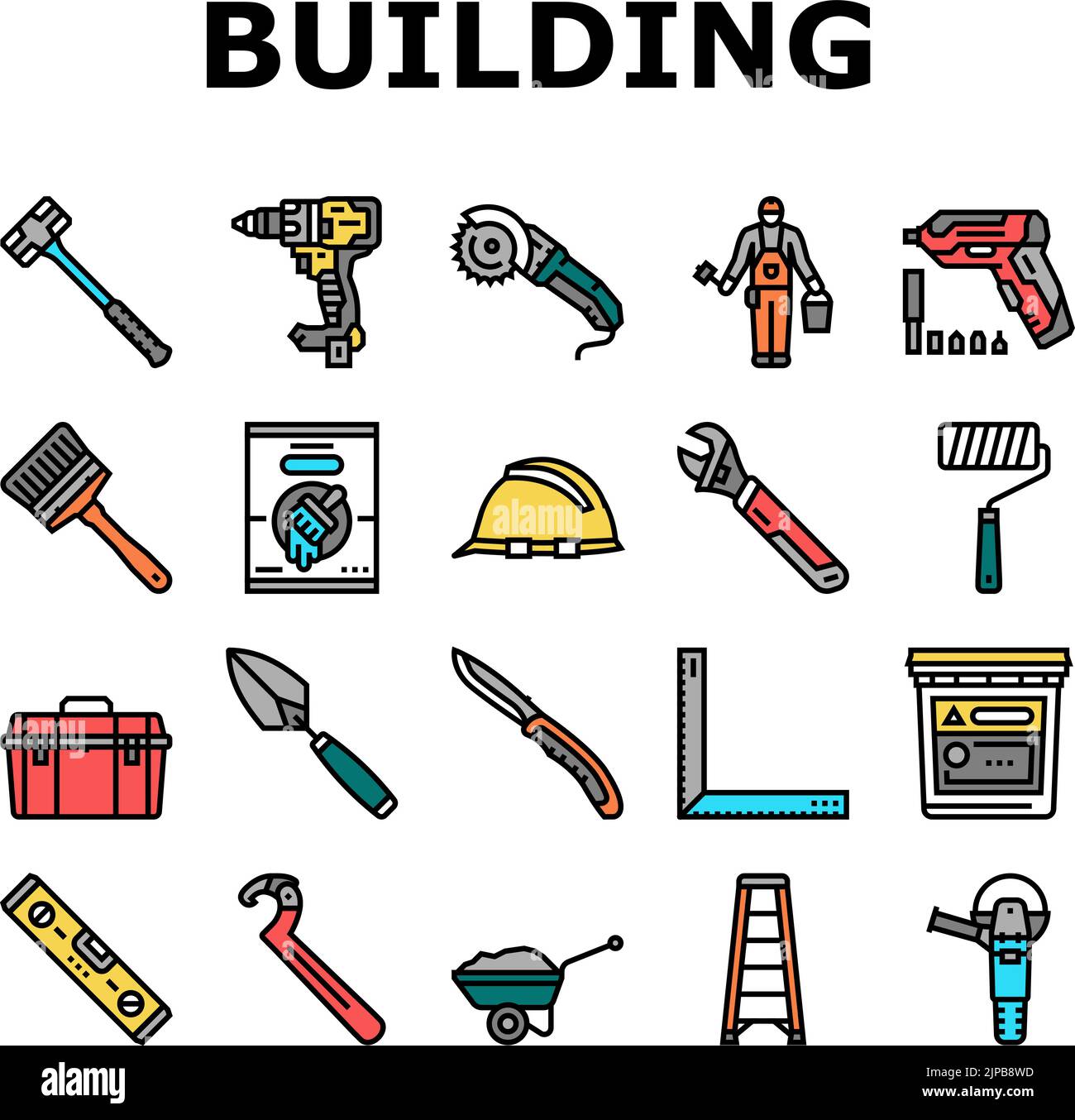 building tool hammer repair drill icons set vector Stock Vector Image ...