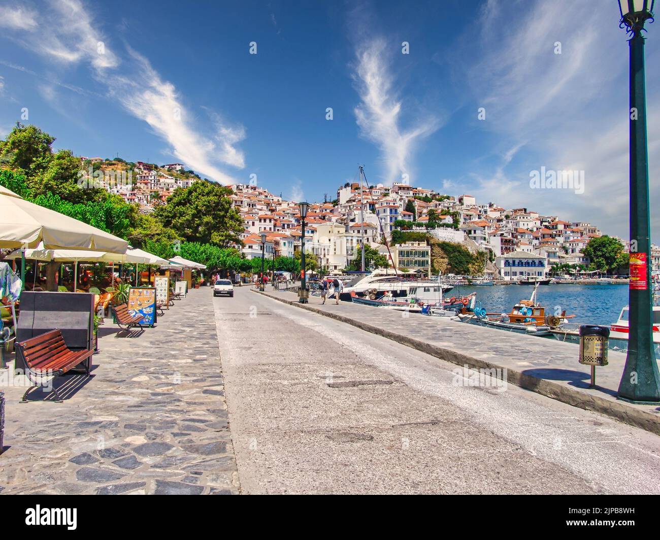 A street view of the Skopelos town on the beautiful island of Sporades ...