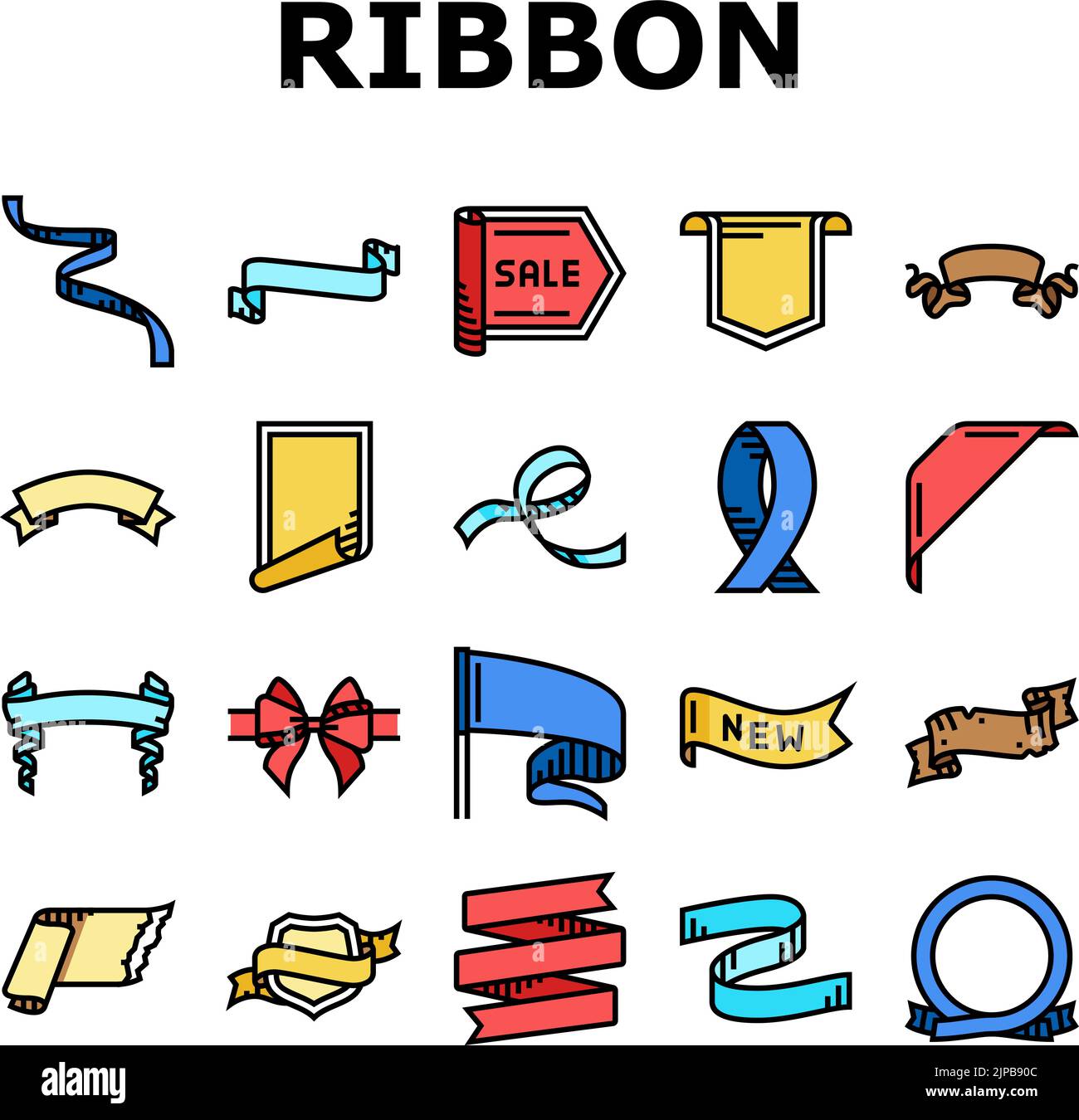 ribbon red banner design gift icons set vector Stock Vector Image & Art - Alamy