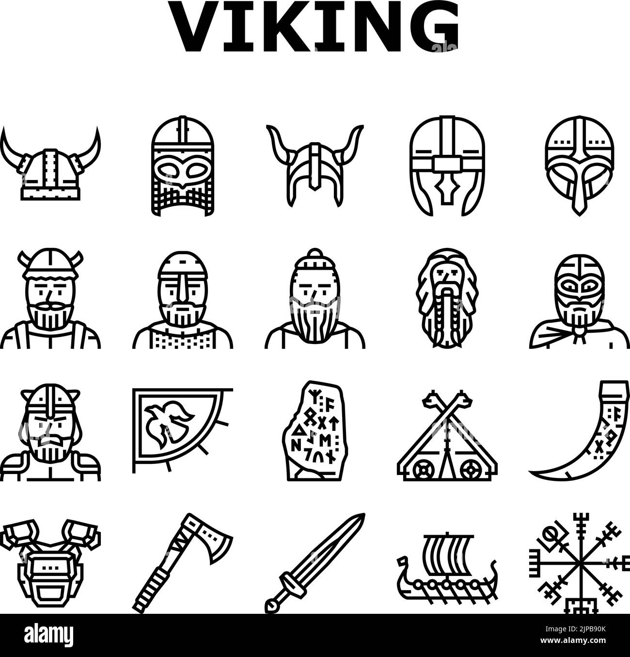 viking medieval norse helmet icons set vector Stock Vector Image & Art ...