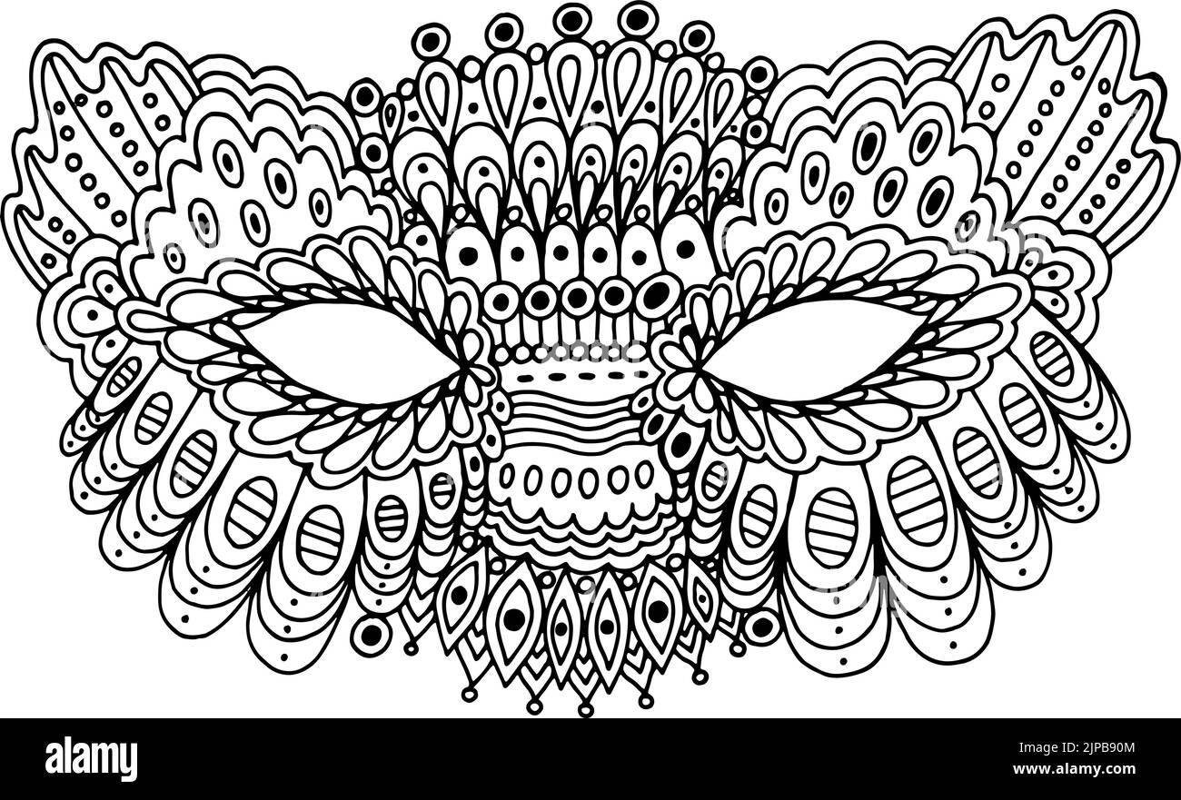 Mardi Gras fantasy mask - outline isolated element. Doodle line artwork ...