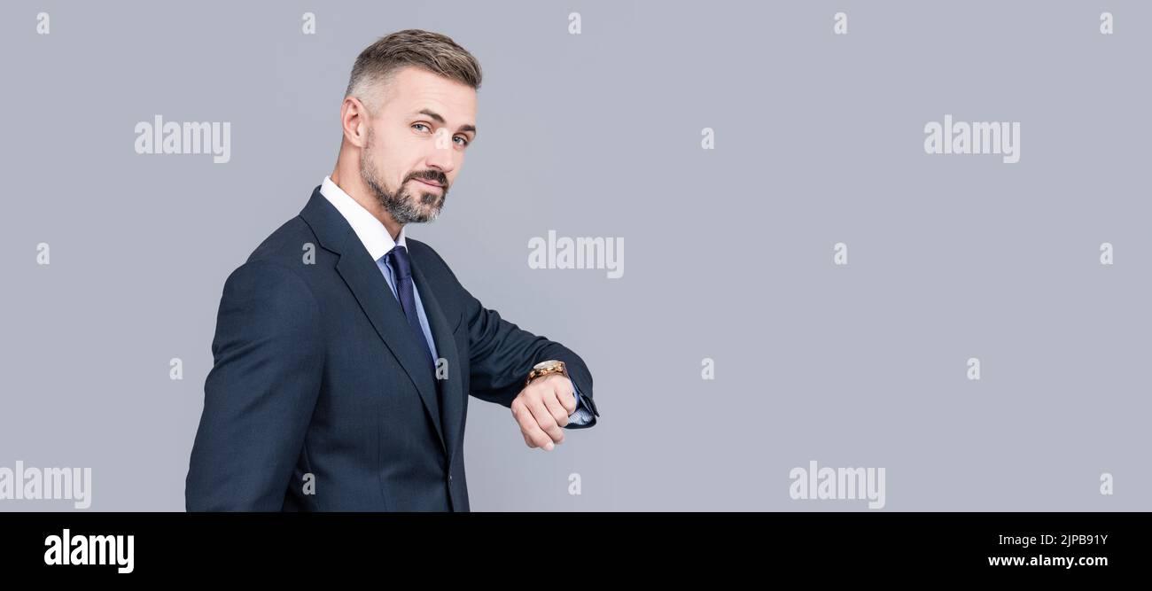 Man face portrait, banner with copy space. time management. agile business. professional network ...