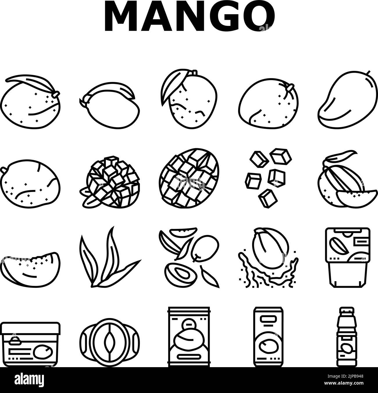 mango fruit fresh leaf yellow icons set vector Stock Vector Image & Art ...