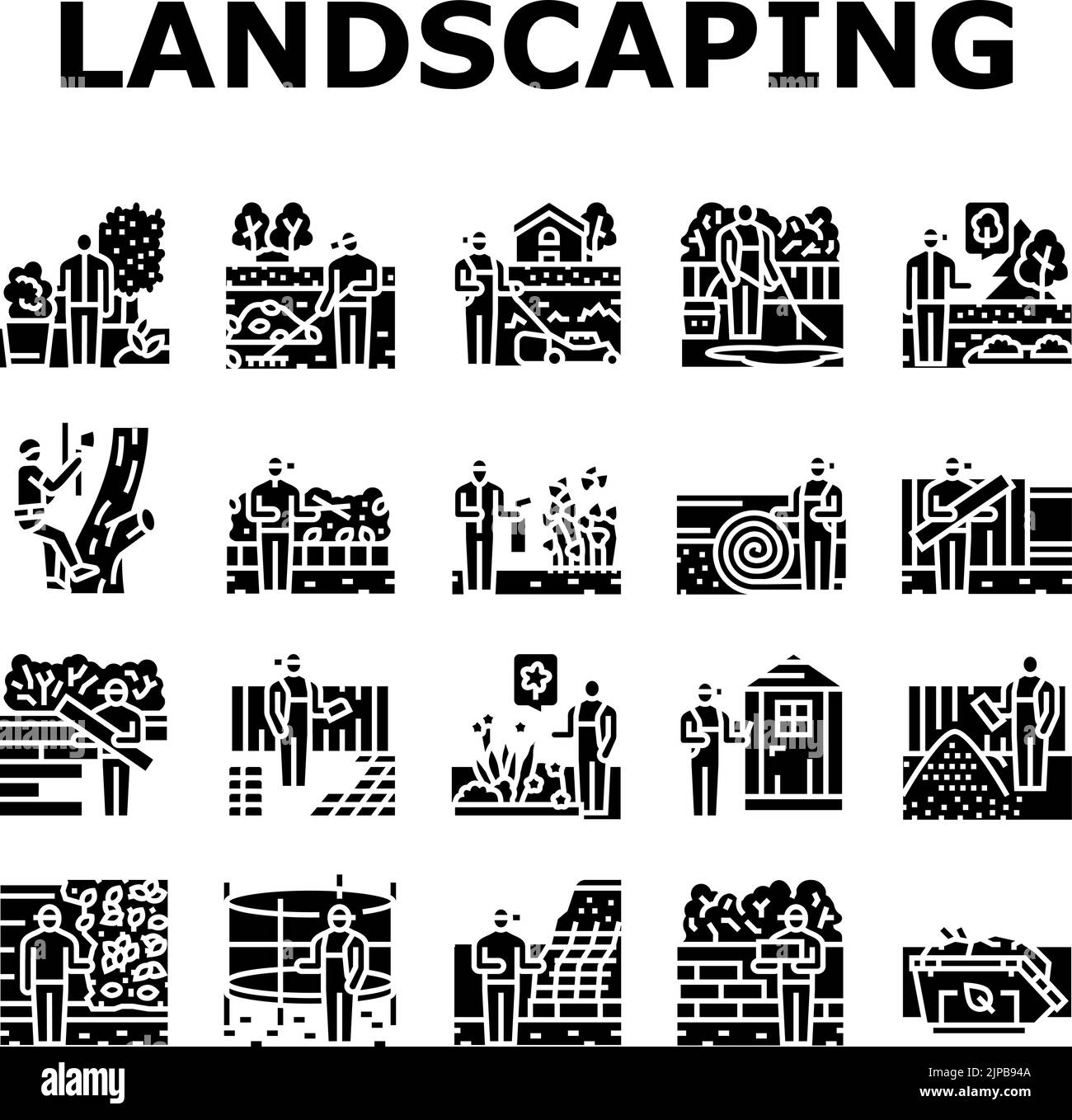 garden landscape lawn landscaping icons set vector Stock Vector Image ...