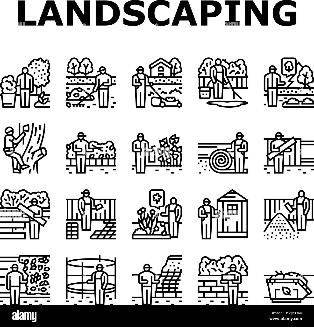 garden landscape lawn landscaping icons set vector Stock Vector Image ...