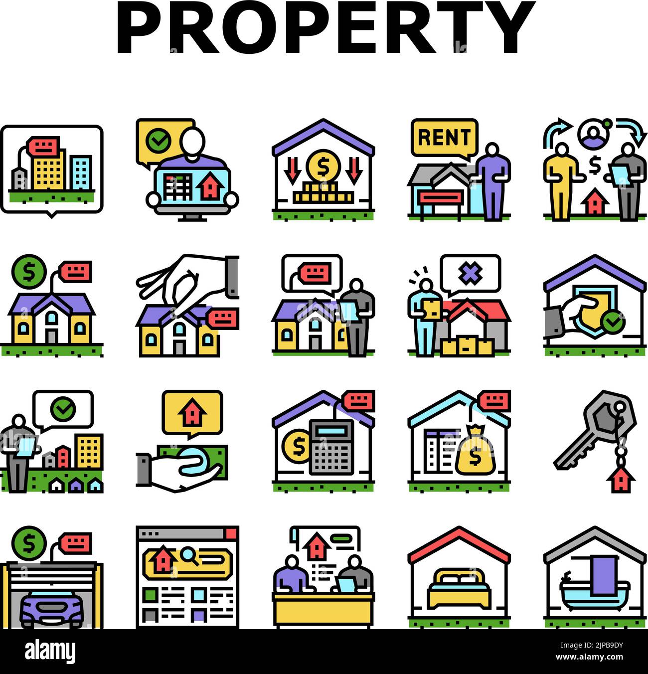property estate home house real icons set vector Stock Vector Image ...