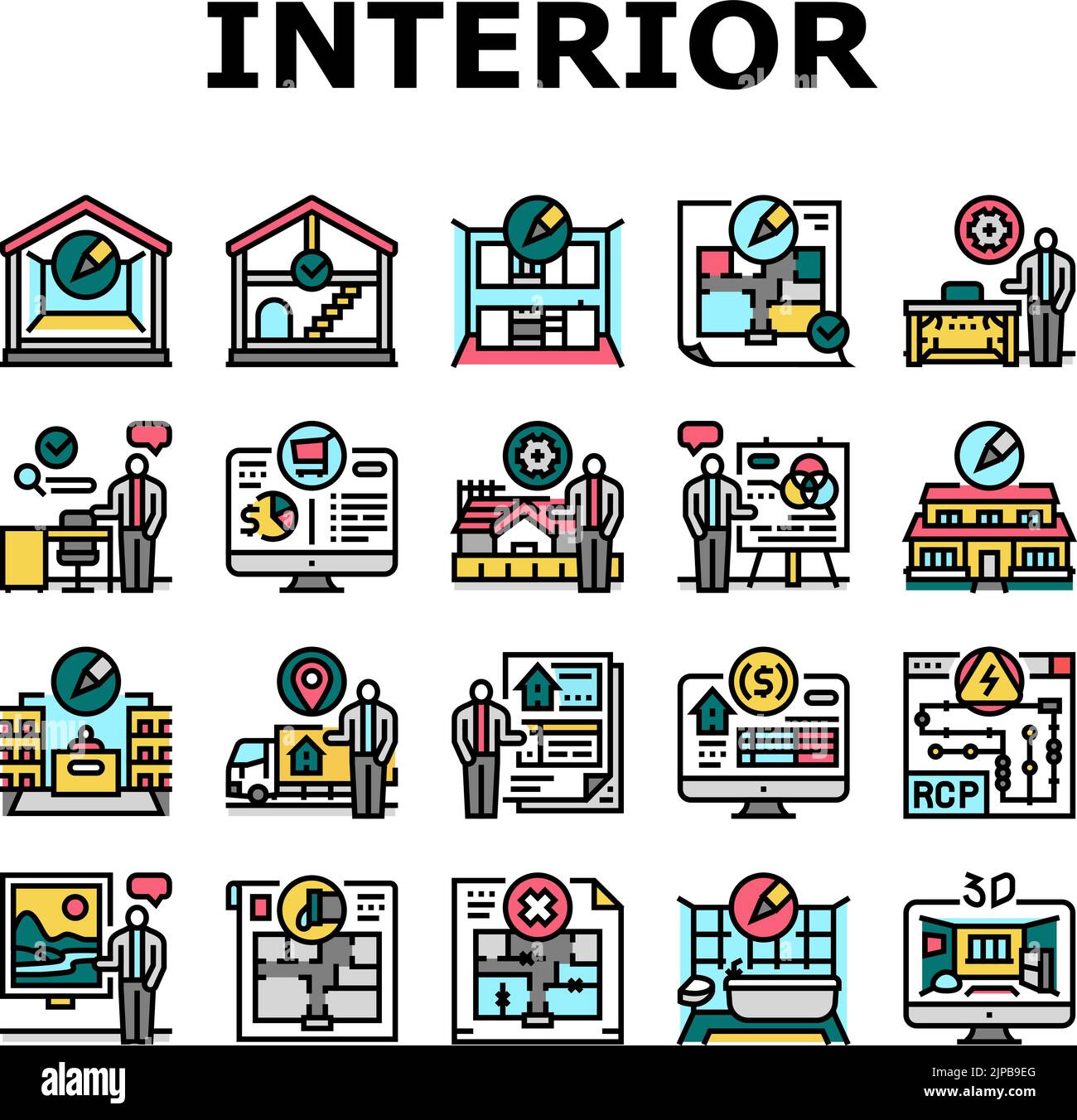 room interior design home modern icons set vector Stock Vector Image ...