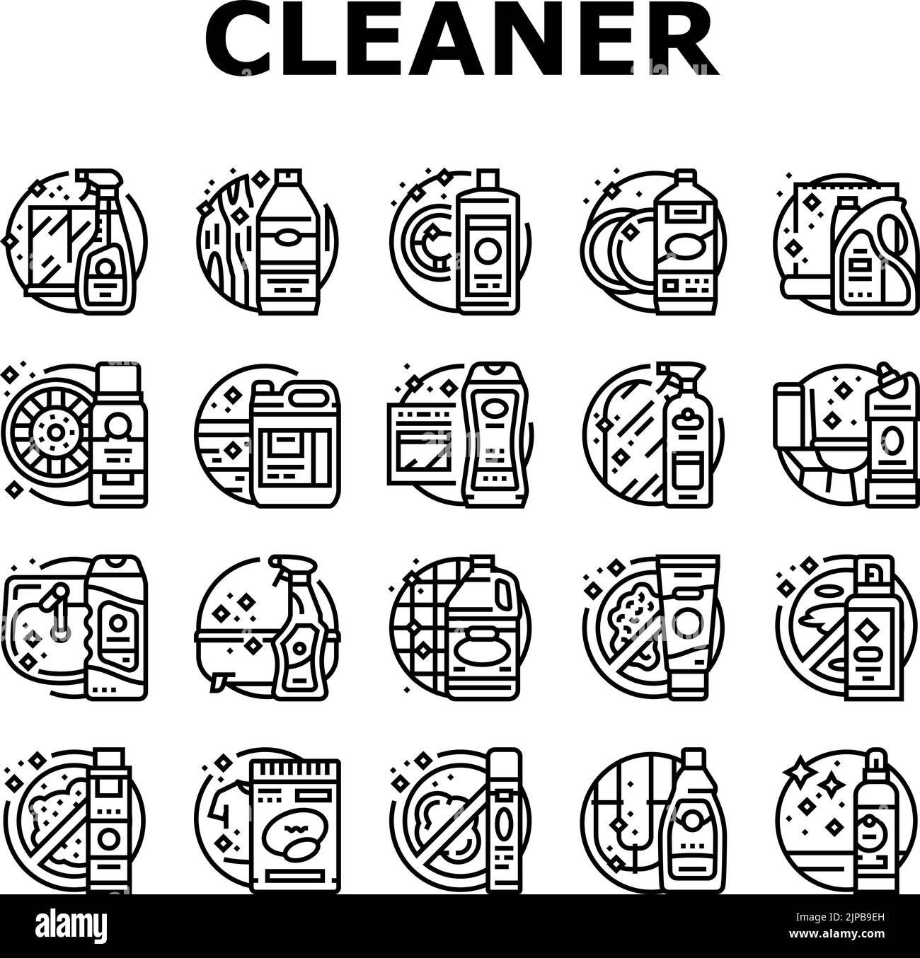 cleaner clean detergent wash hand icons set vector Stock Vector Image ...