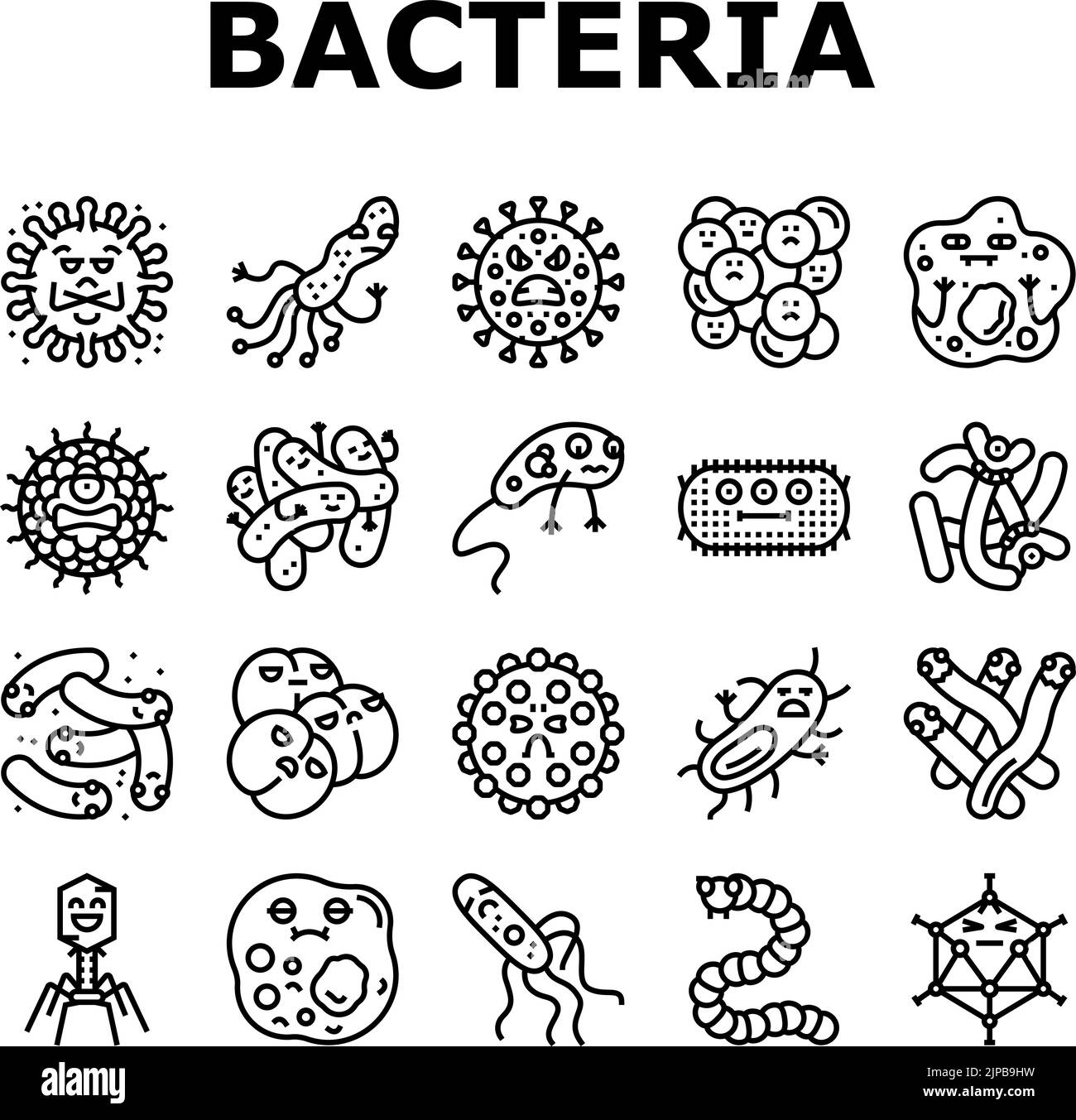 bacteria virus bacterium cell icons set vector Stock Vector Image & Art ...