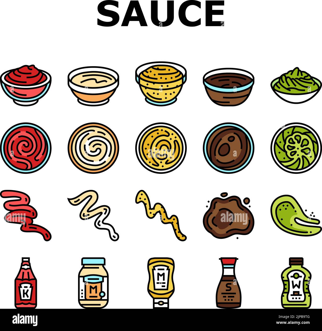 sauce ketchup food mayonnaise icons set vector Stock Vector Image & Art ...