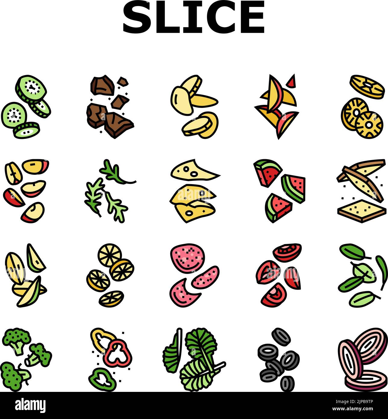 food slice cut fruit freah icons set vector Stock Vector Image & Art ...