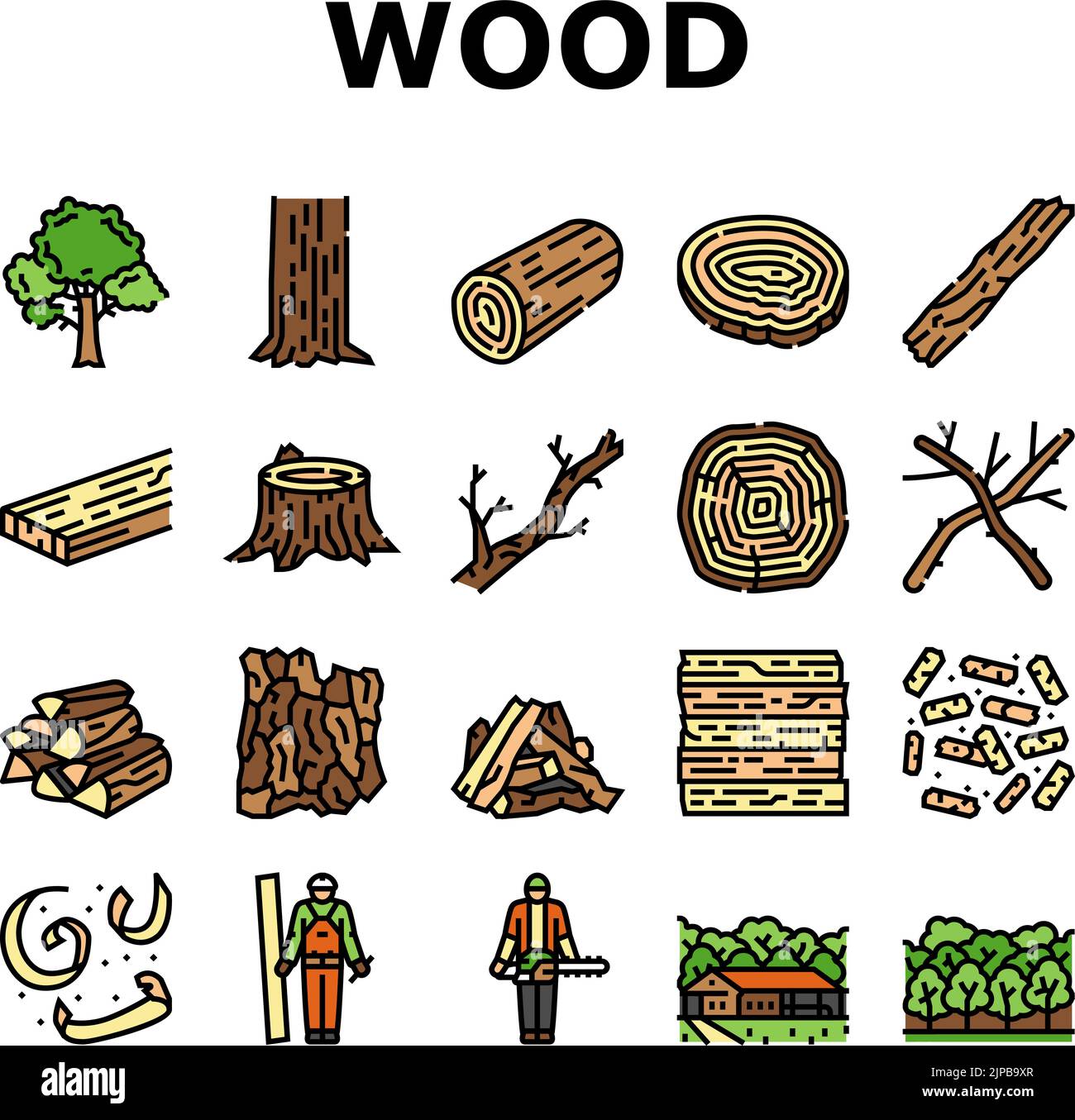 wood timber tree wooden material icons set vector Stock Vector Image ...