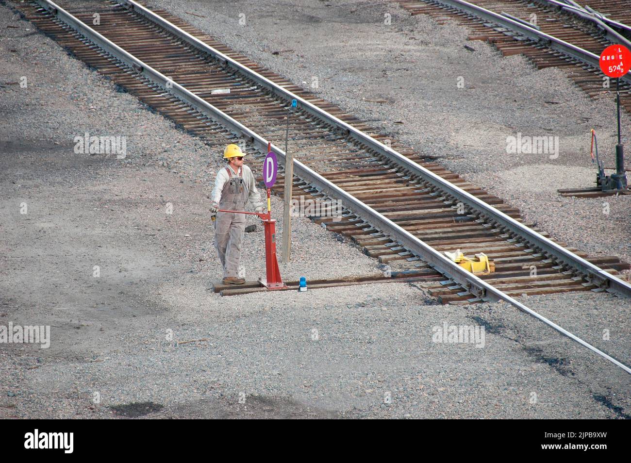 Locomotive remote controlled cab unoccupied Railroad train yard with ...