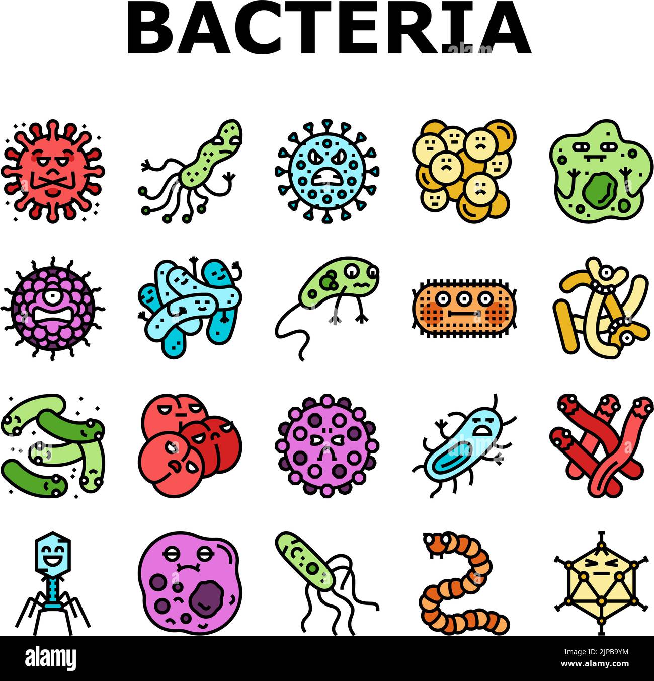 bacteria virus bacterium cell icons set vector Stock Vector Image & Art ...