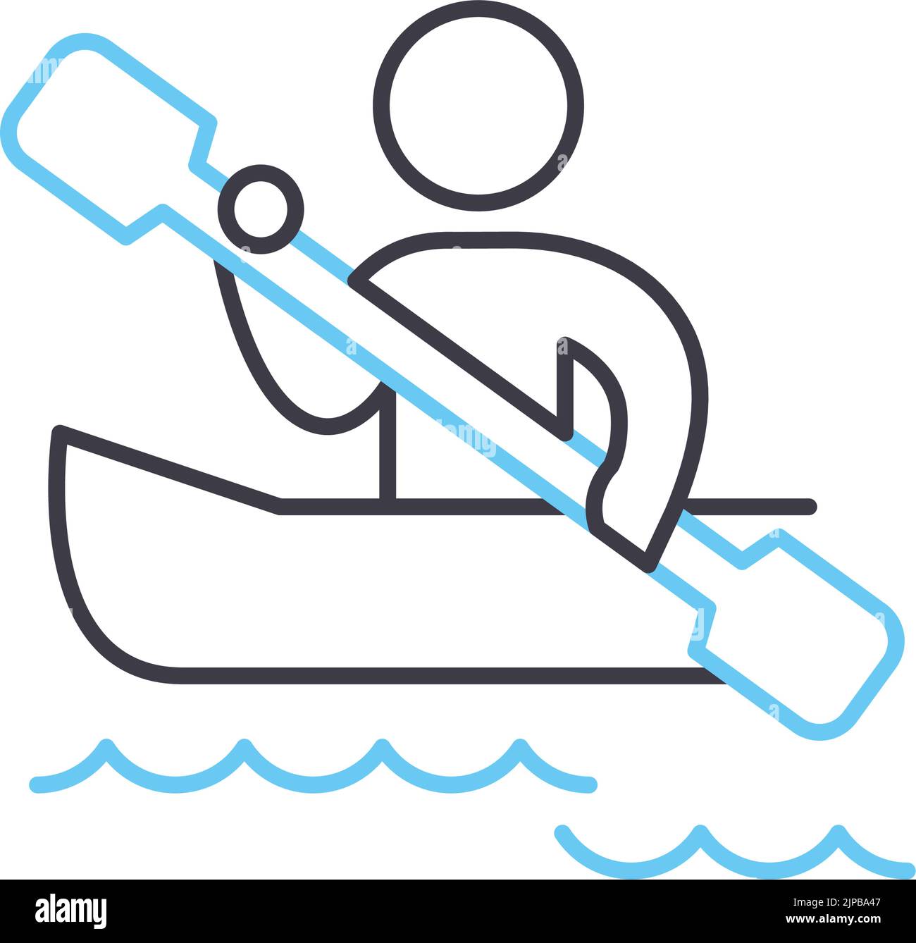 rowing canoe line icon, outline symbol, vector illustration, concept ...