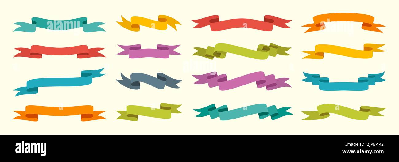 Retro ribbon flat set. Blank tape banner for advertising promotion ...