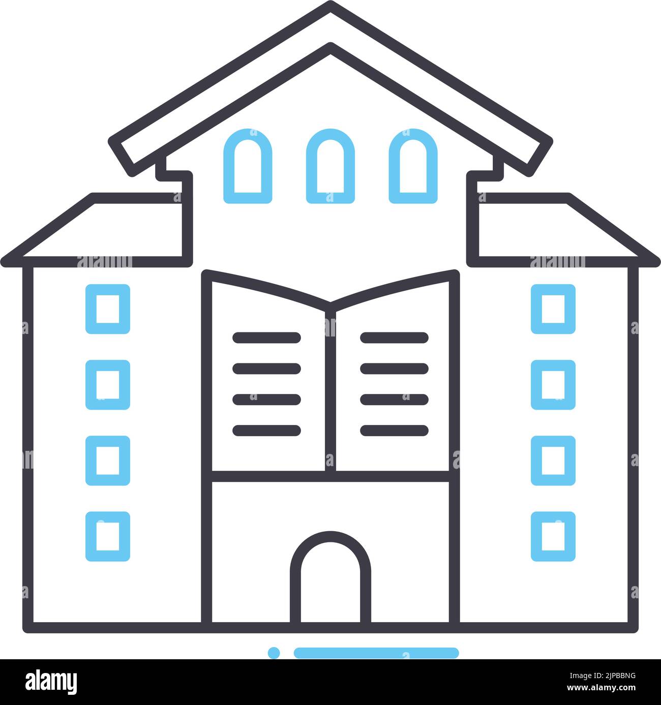 school building line icon, outline symbol, vector illustration, concept ...