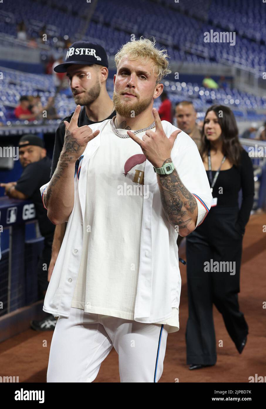 MIAMI, FL - AUGUST 16: Jake Paul attends the Miami Marlins vs San Diego ...