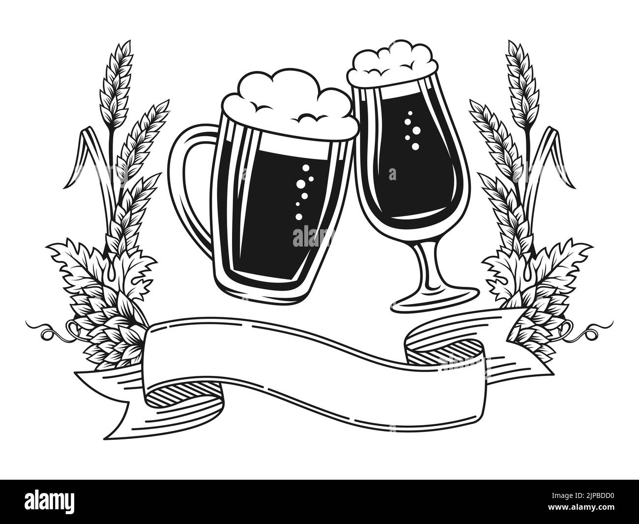 Beer festival advertisement banner, Oktoberfest template. Monochrome ...