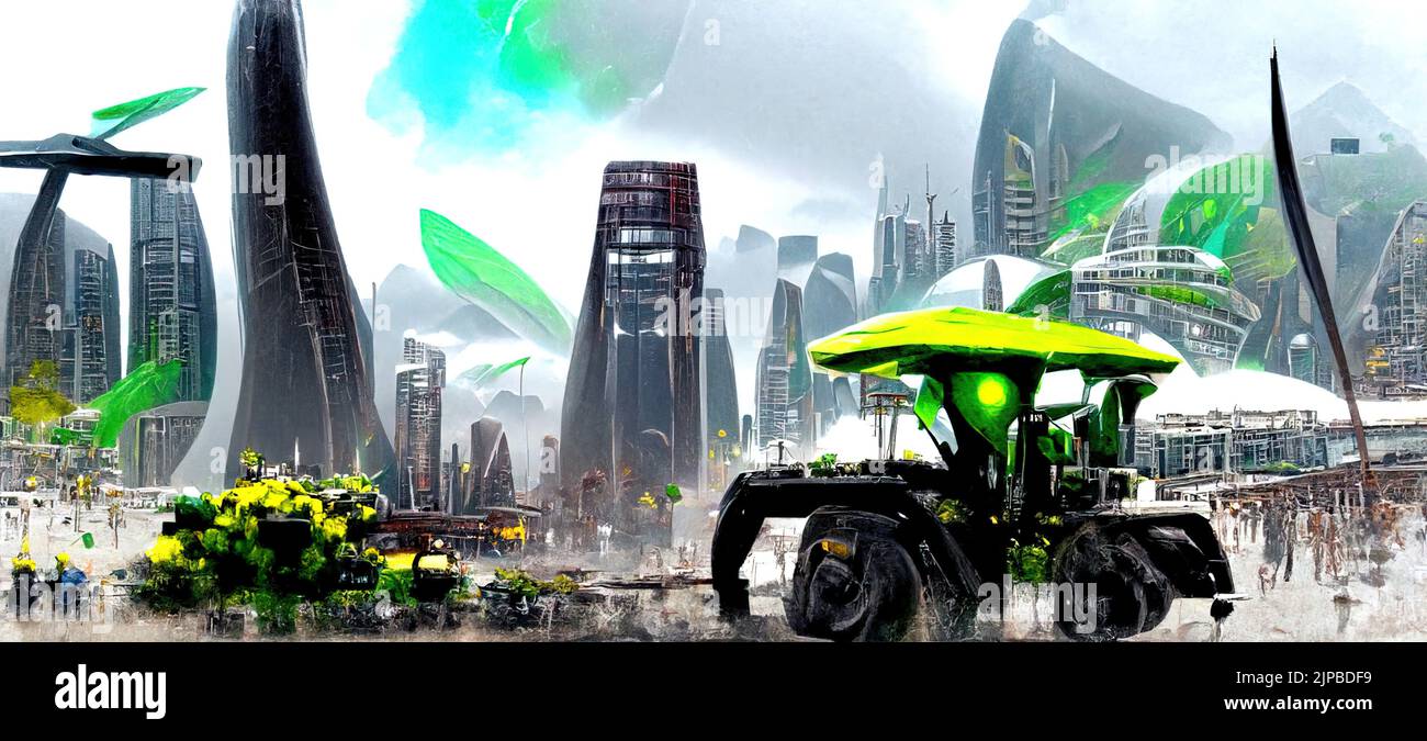 Futuristic green sustainable city, conceptual illustration Stock Photo ...