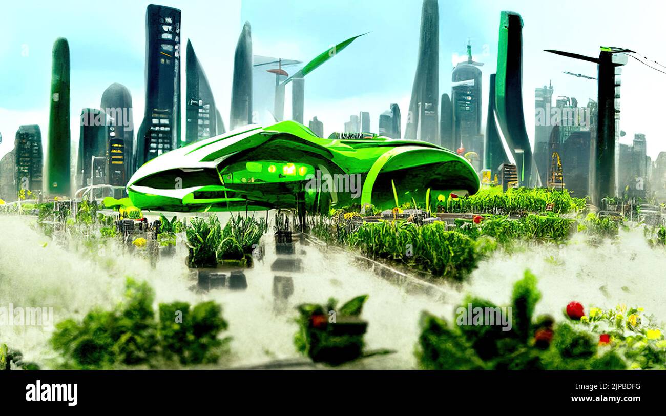 Futuristic green sustainable city, conceptual illustration Stock Photo ...