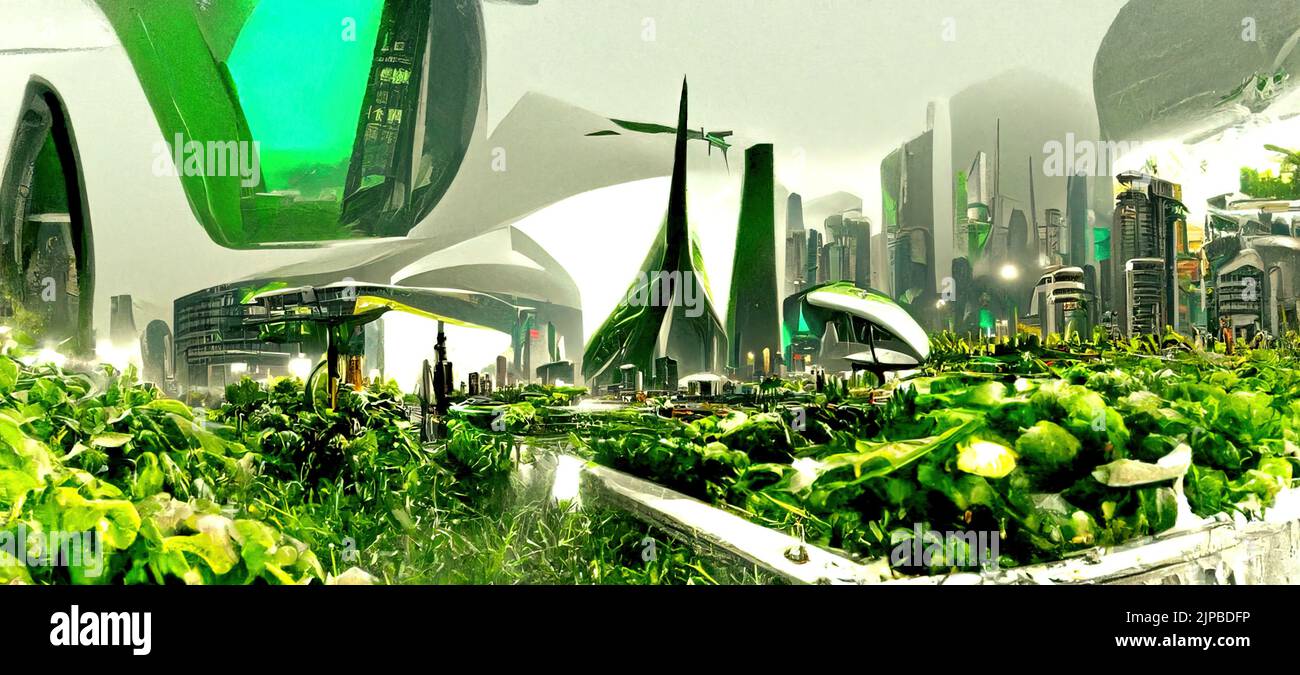 Futuristic green sustainable city, conceptual illustration Stock Photo ...