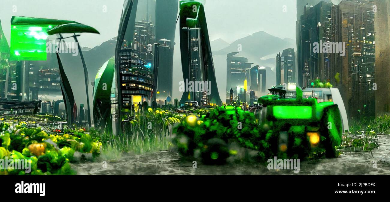 Futuristic green sustainable city, conceptual illustration Stock Photo ...