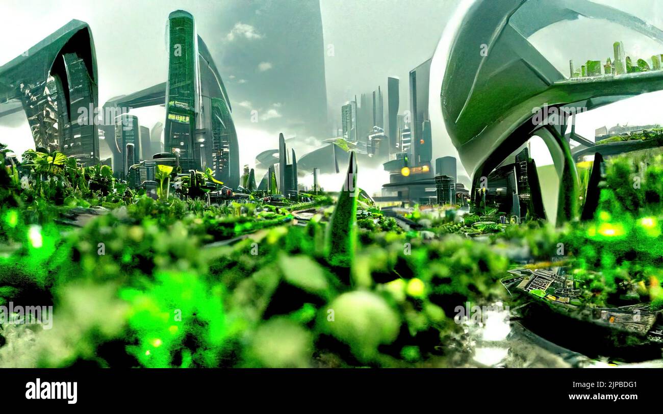Futuristic green sustainable city, conceptual illustration Stock Photo ...