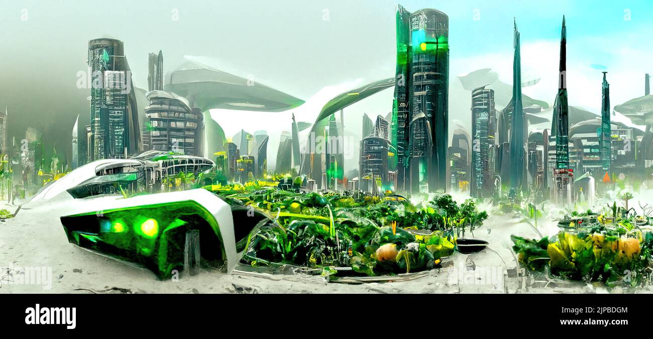Futuristic green sustainable city, conceptual illustration Stock Photo ...