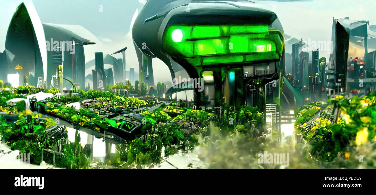 Futuristic green sustainable city, conceptual illustration Stock Photo ...