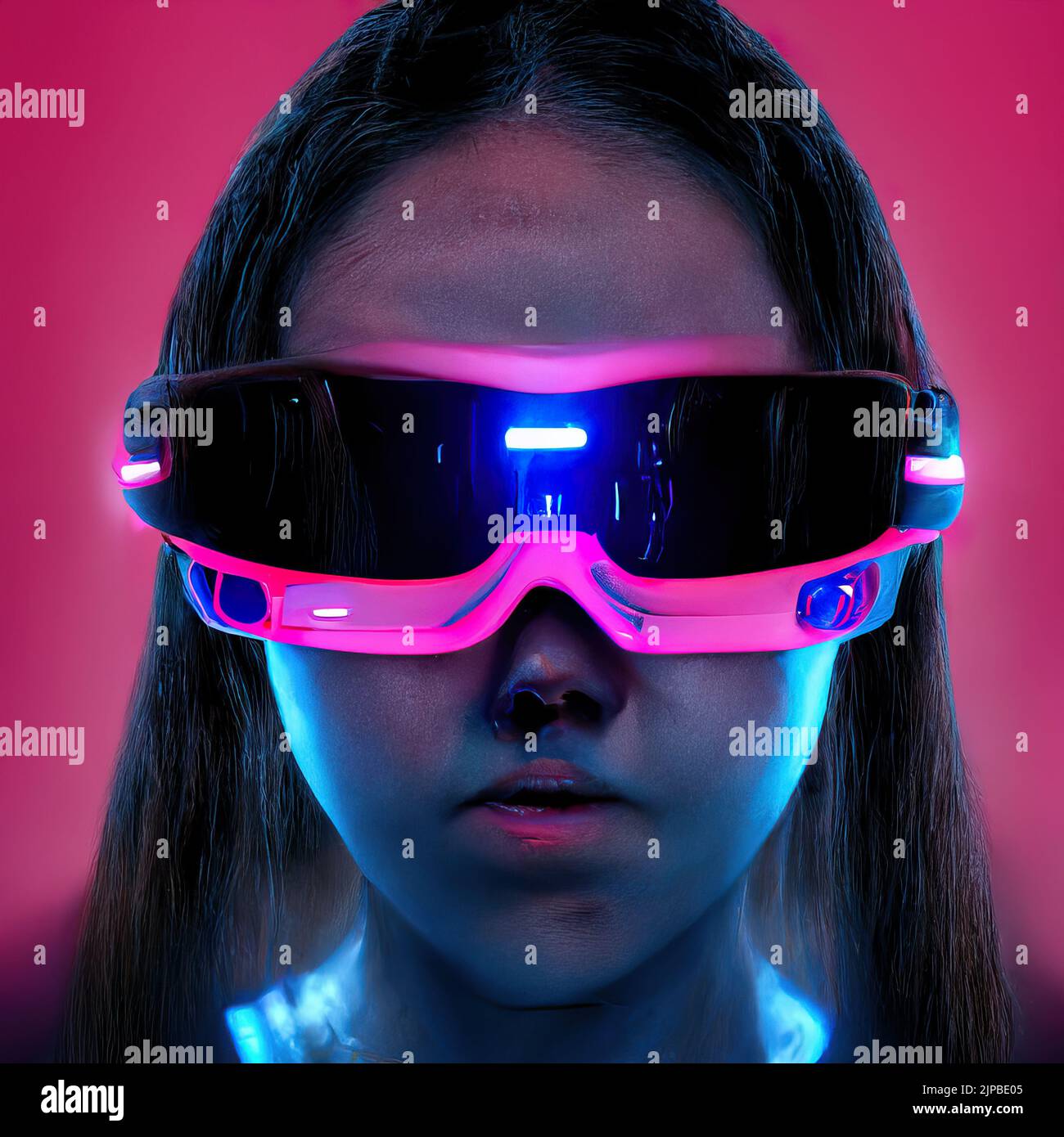 Girl wearing virtual reality goggles, illustration Stock Photo - Alamy