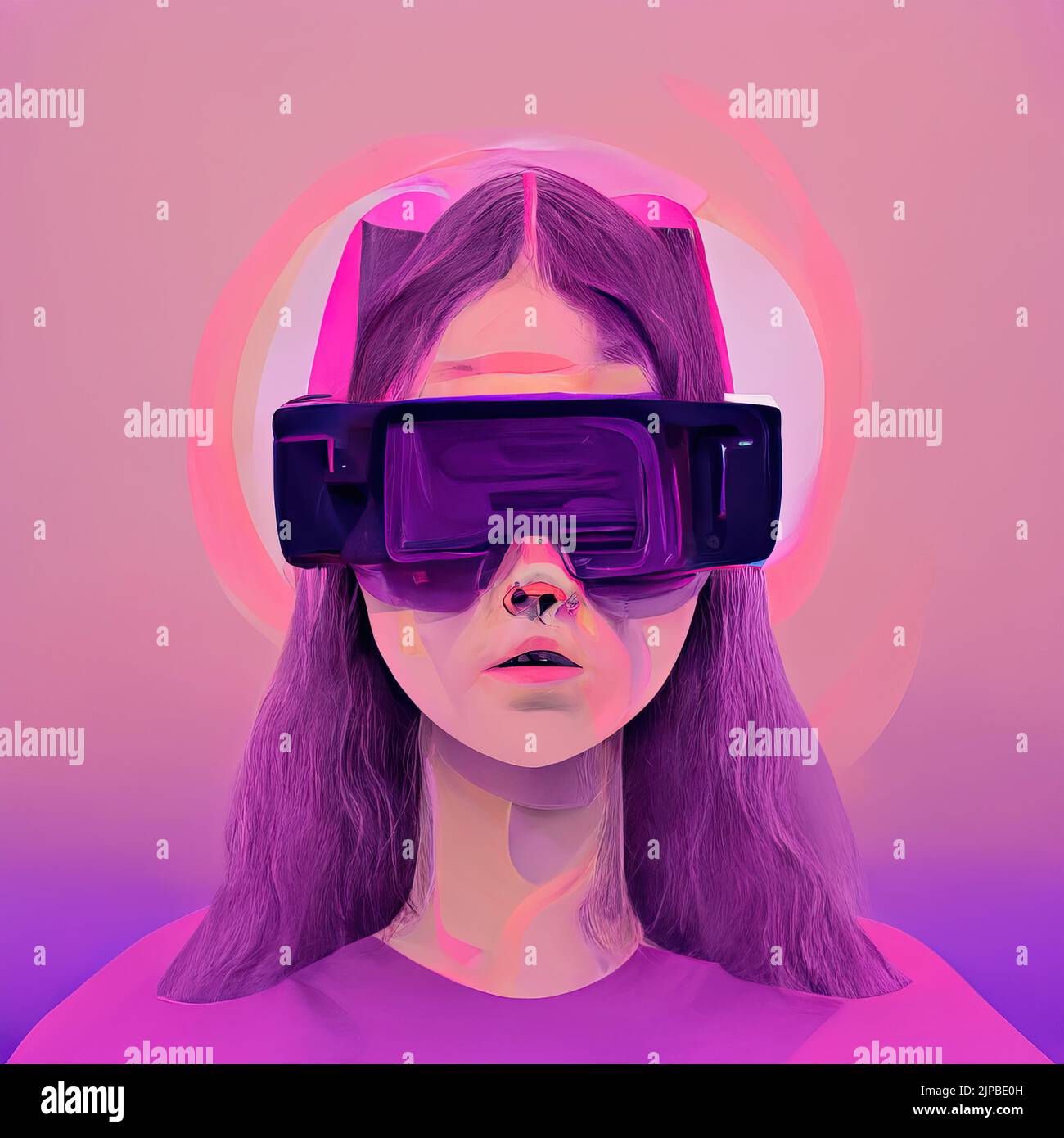 Girl wearing virtual reality goggles, illustration Stock Photo - Alamy