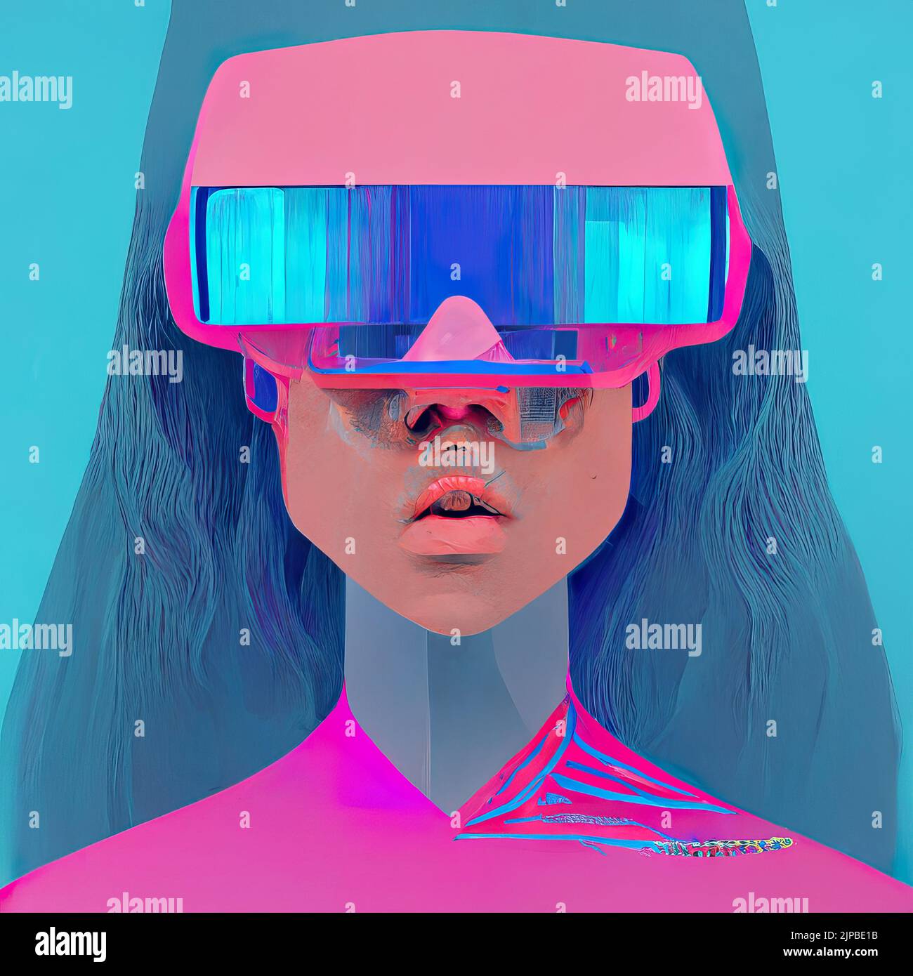 Girl wearing virtual reality goggles, illustration Stock Photo - Alamy