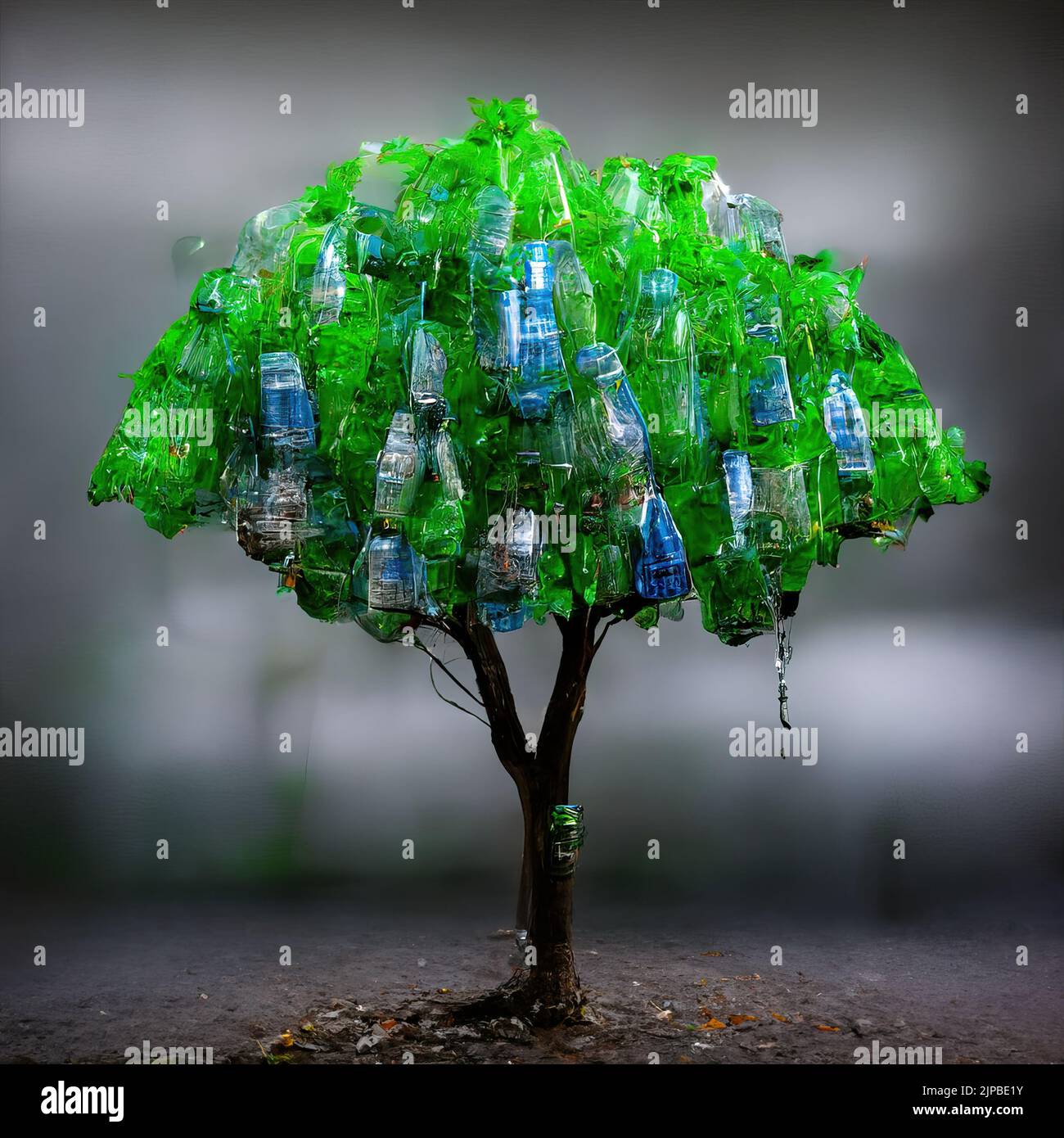 Tree made of plastic bottles, conceptual illustration Stock Photo - Alamy