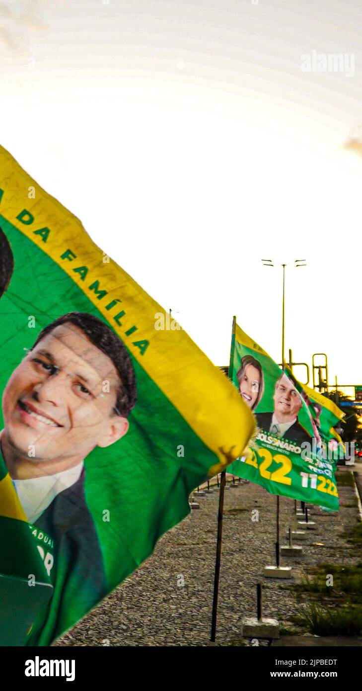 Recife, Brazil. 16th Aug, 2022. Flags of politicians in the streets ...