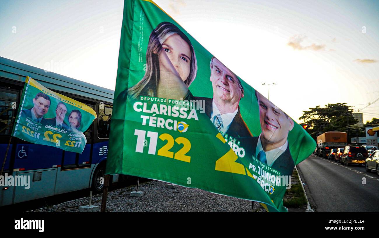 Recife, Brazil. 16th Aug, 2022. Flags of politicians in the streets ...