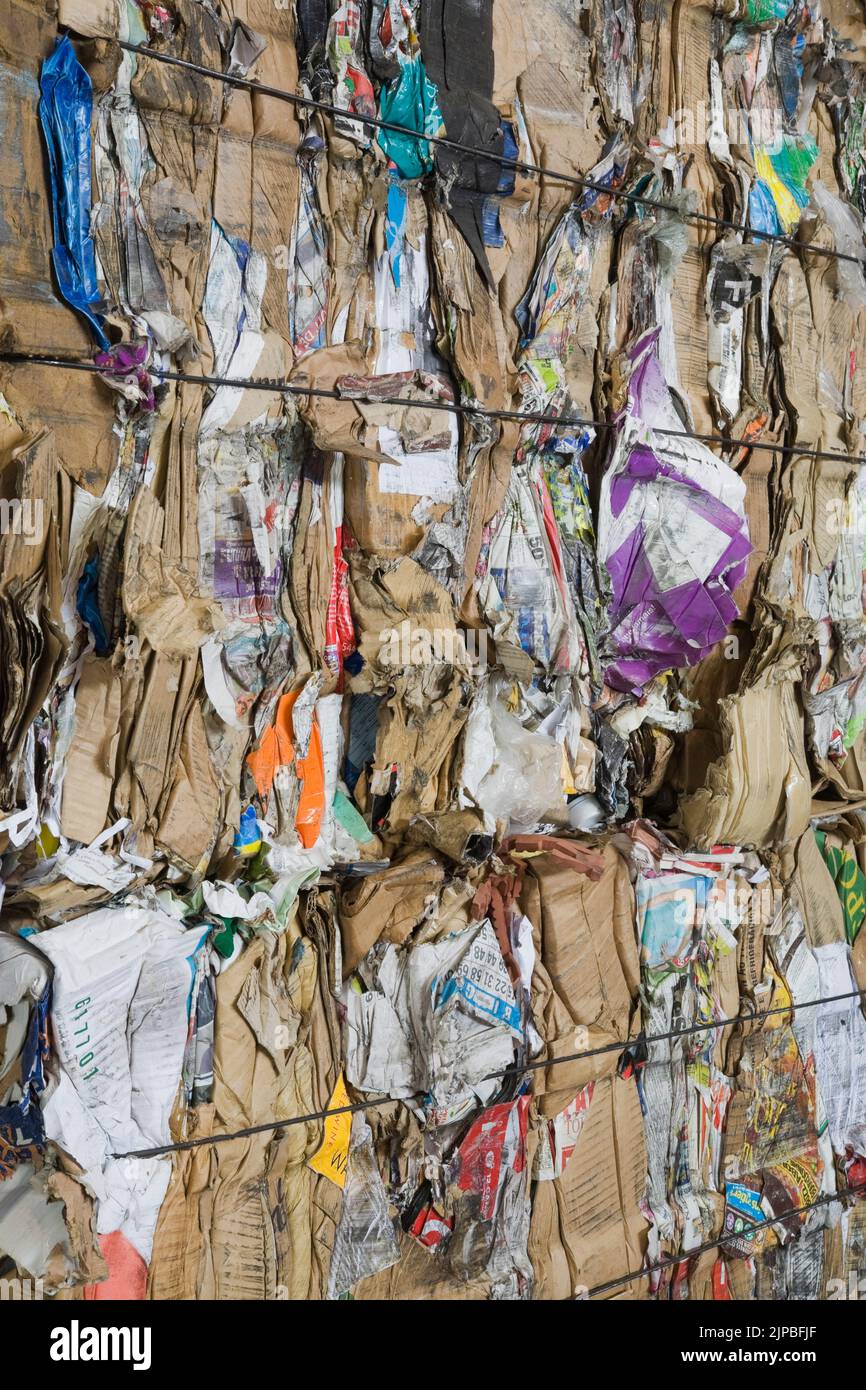 Tied bale of recyclable cardboard and paper at a sorting centre Stock ...