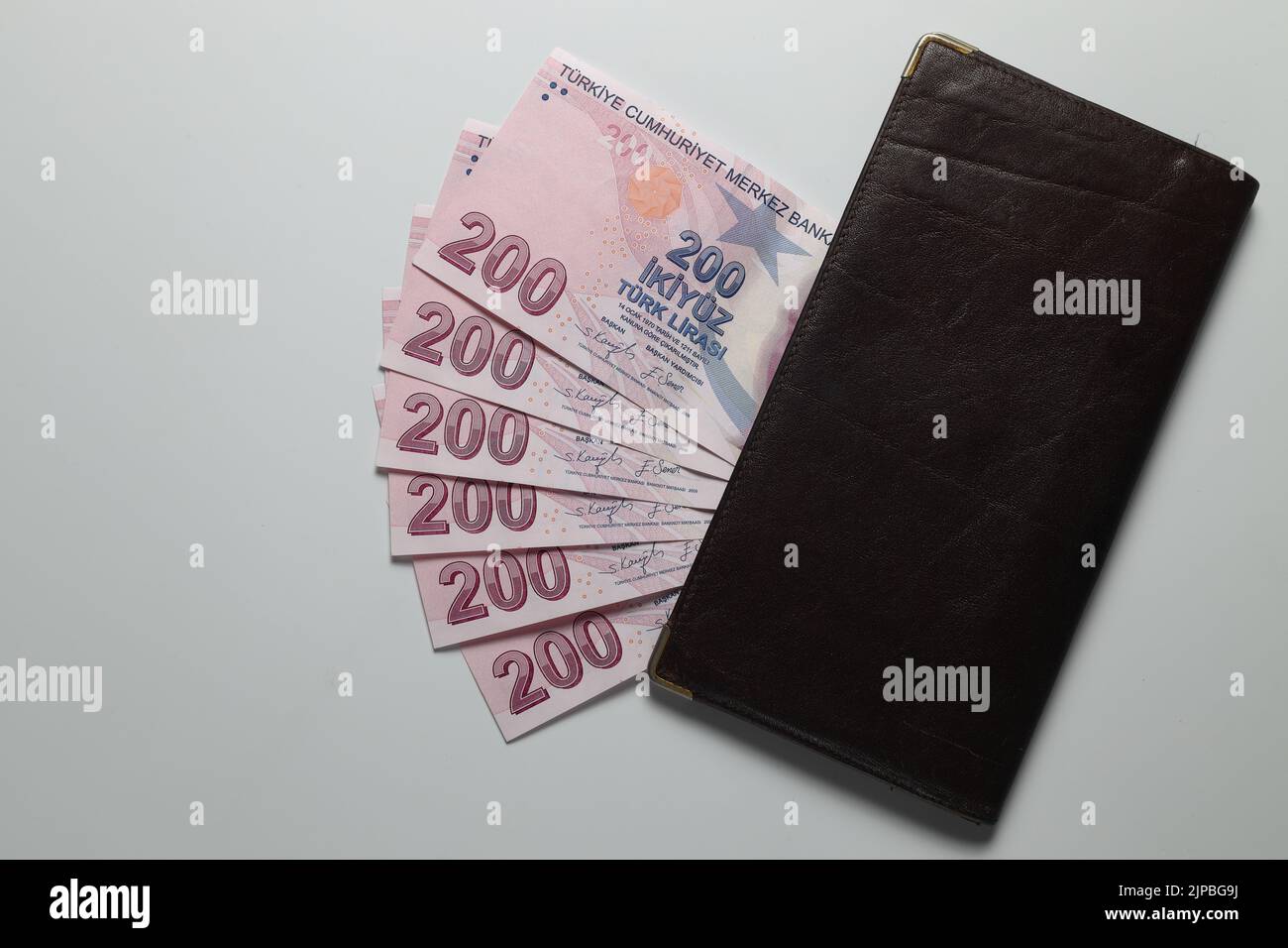 Turkish lira banknotes in a wallet isolated on white background Stock ...