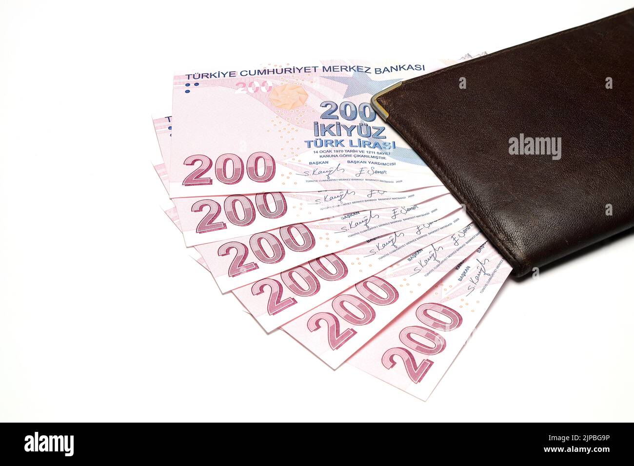 Turkish lira banknotes in a wallet isolated on white background Stock ...