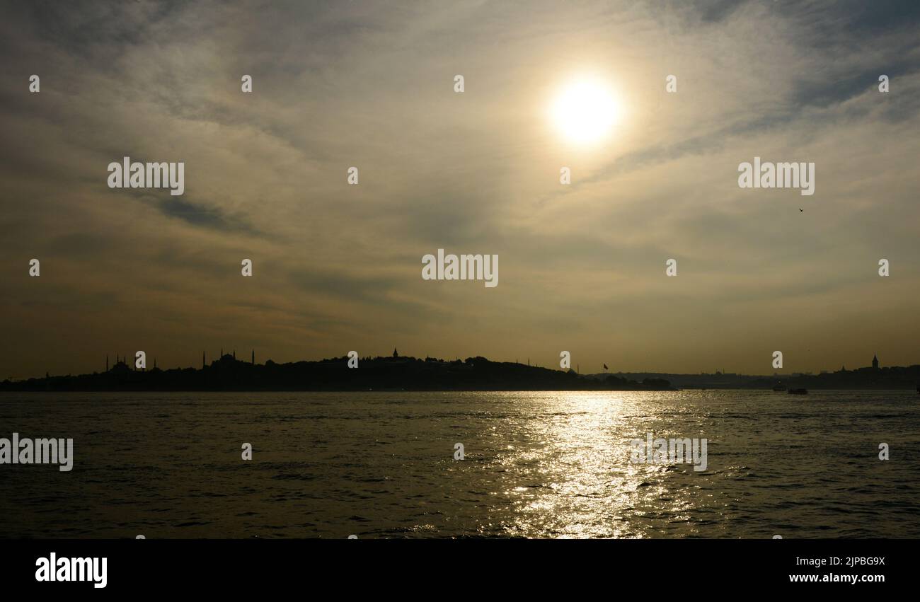 sunset over the Marmara sea at the nightfall in Istanbul Stock Photo ...